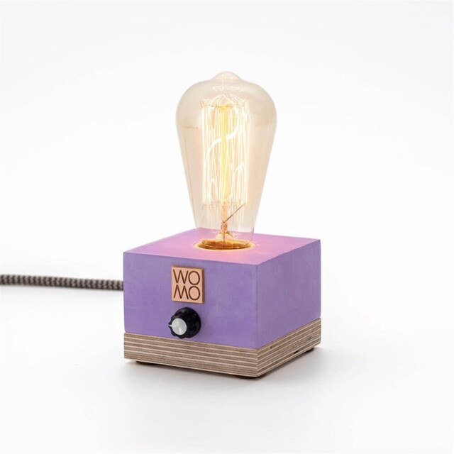 Purple Dimmable Table Lamp, Concrete Design Industrial Decor, Edison ...
