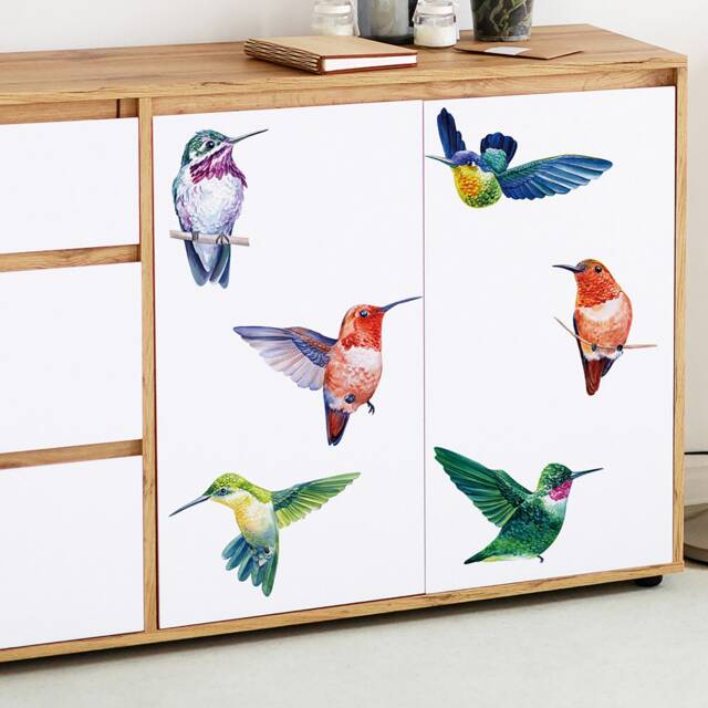 6 Watercolor Hummingbirds, Wall Stickers Cabinet Door, Porch Living ...