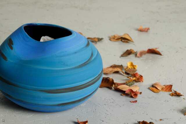Blue Boho Chic Decorative Abstract Ceramic Vase, Modern Amorphic ...