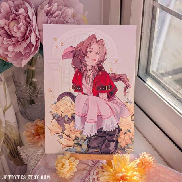 Aerith A4/A5 Art Print, Final Fantasy 7, Ffvii, Gainsborough Flowers by ...