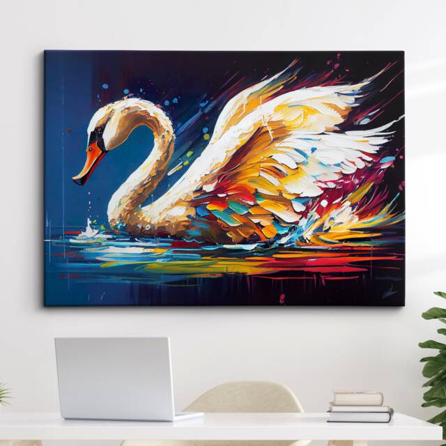 Beautiful Swan Animal Abstract Queen Oil Painting Splatter Style Wall ...