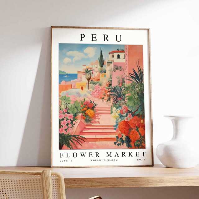 Peru Flower Market Poster, Print, Peruvian Floral Wall Art, Decor ...