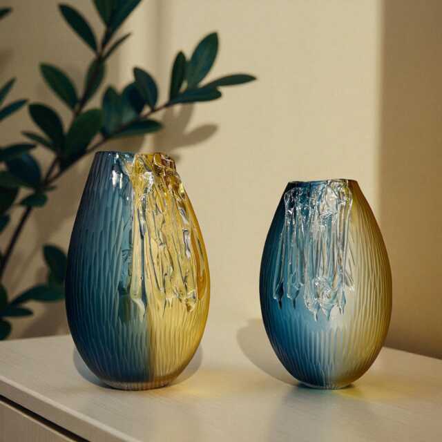 Blue Amber Glass Vase With Melted Rim - Handblown Art Decor by Etsy ...