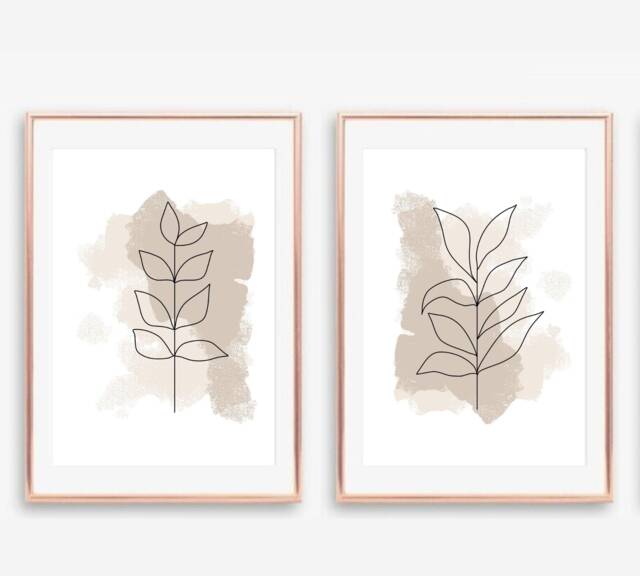 Beige Prints, Living Room Wall Art, Leaf Bedroom Set Of 2 Floral Leaf ...