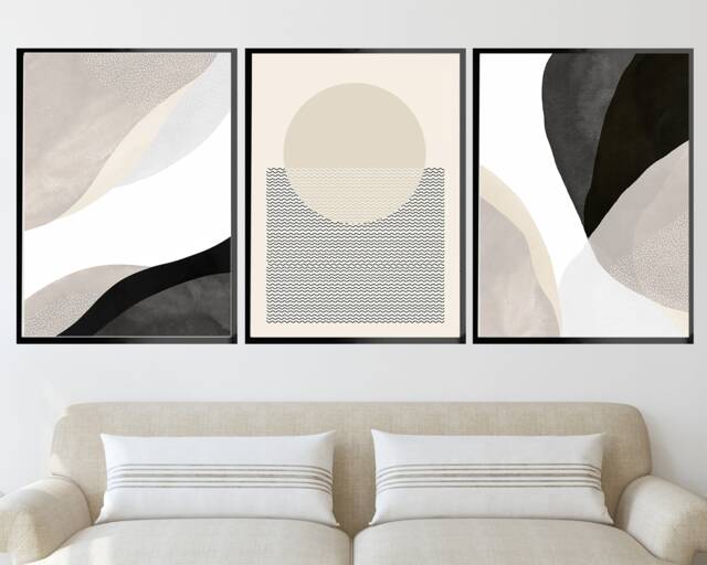 Set Of 3 Monochrome Abstract Prints Modern Wall Art Line Home Decor by ...