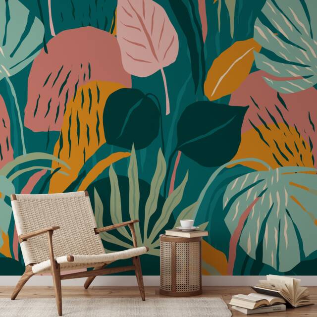 Abstract Tropical Mural Wallpaper, Removable Self Adhesive Pasted Mural ...