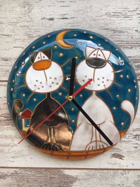 Handmade Ceramic Clock With Cats, Hanging Wall Clock, Wall Decor, Kids ...
