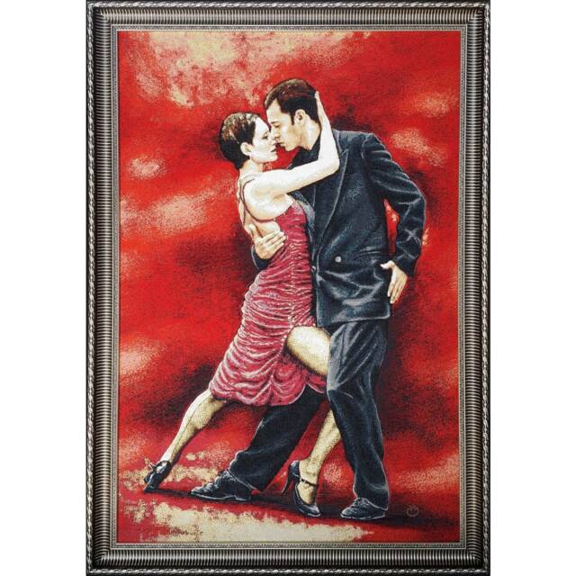 Tango Dancing Couple Painting Original Art-Goblen Tapestry-Woven Table ...
