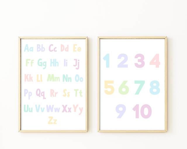 Set Of 2 Pastel Alphabet & Number Print, Colour Alphabet, Nursery Art ...