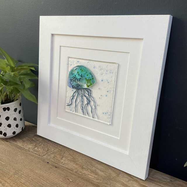 Coastal Fused Glass Jelly Fish, Screen Print Framed Wall Art, Handmade ...