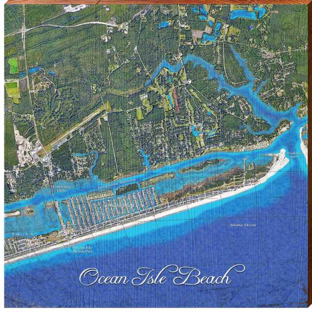Ocean Isle Beach Satellite Map - Wall Art Print On Real Wood by Etsy ...