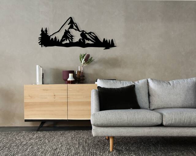 Mountain Landscape Wood Wall Art, Geometric Forest Trees Decor Figure ...