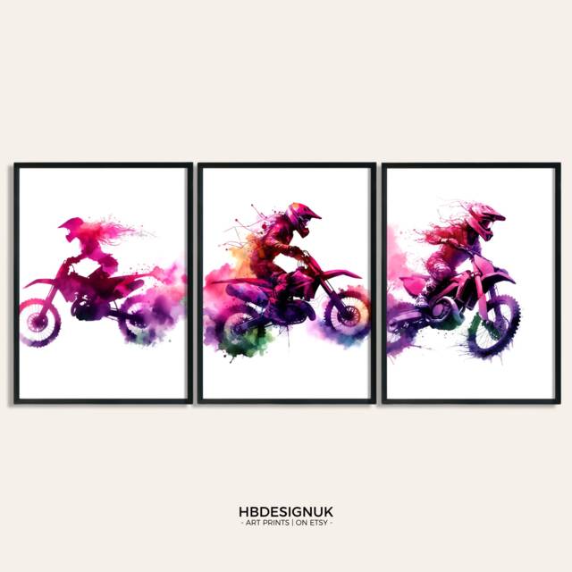 Girl Motocross Prints - Set Of 3 Watercolour Dirt Bike Posters ...