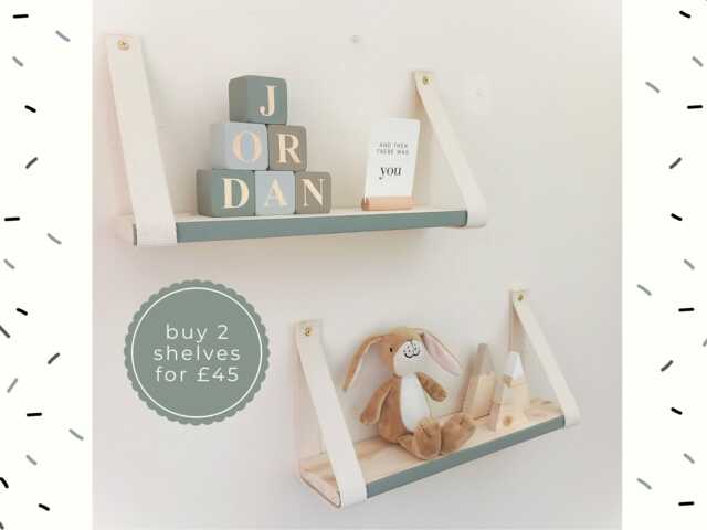 Hanging Nursery Shelf, Strap Brackets & Wooden Shelf Included, Children ...