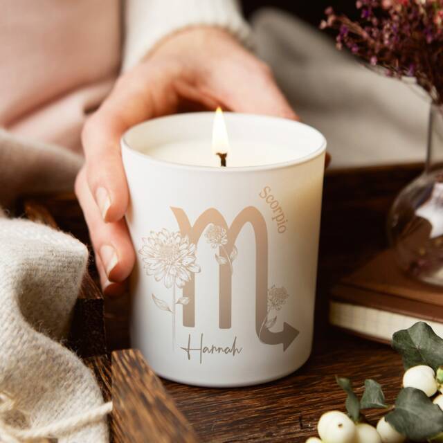 Scorpio Zodiac Candle Personalized Birth Flower Star Sign Gift by Etsy ...