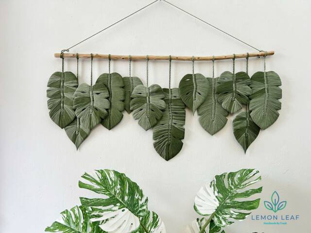 Monstera Leaf Wall Hanging Macrame, Large Macrame Art, Tapestries ...