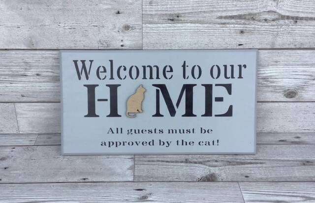 Wooden Cat Sign, Cat Humour Gift, Welcome To Our Home Sign, Pet Signs ...