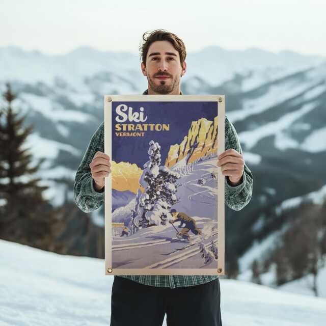 Ski Stratton Vermont Felt Poster Banner - Vintage Ski Mountain Wall Art ...