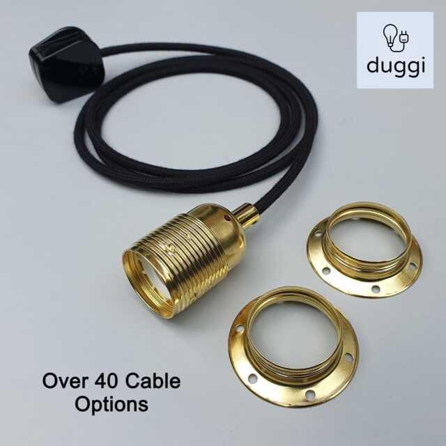 Vintage Brass Plug in Pendant Light - Fabric Cable, Threaded Lamp ...