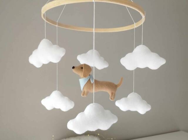 Dog Baby Mobile, Dachshund Mobile Nursery, Baby Boy, Puppy Cot Nursery ...