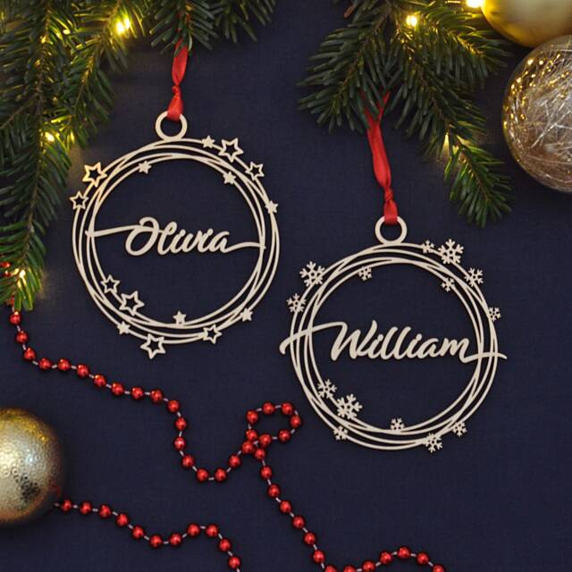 Custom Christmas Baubles Personalized Wood Ornament Laser Cut Names ...