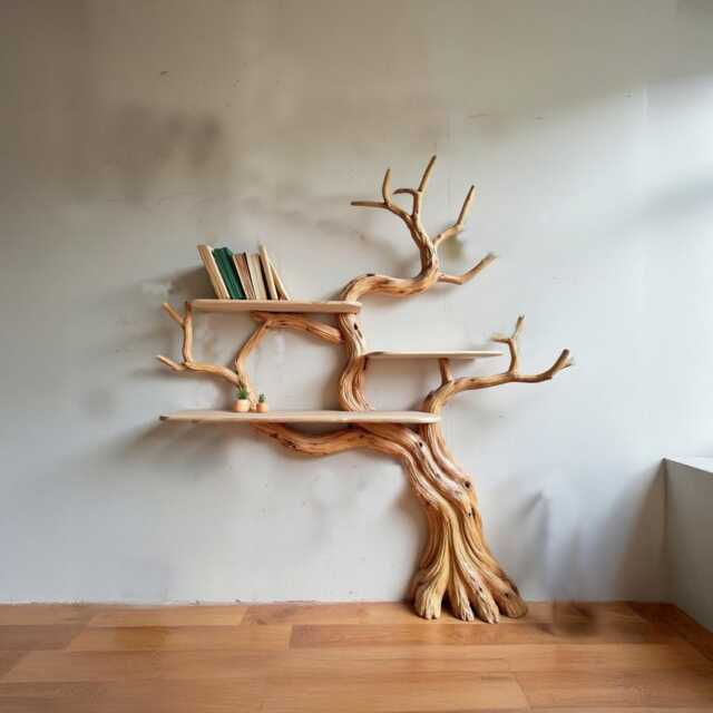 Driftwood Shelf Art Wall Mount Tree Branch Bookshelf Solid Wood ...