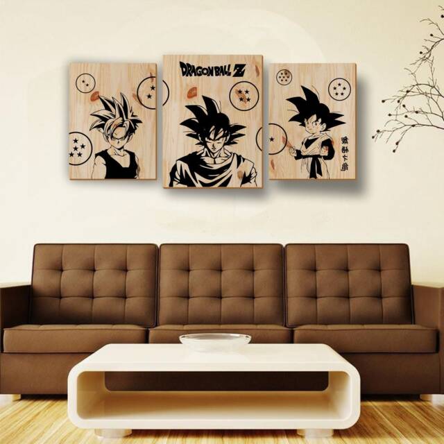 Dragon Ball Z Paintings, Customizable, Wooden Goku, Gohan, Goten, Wall ...