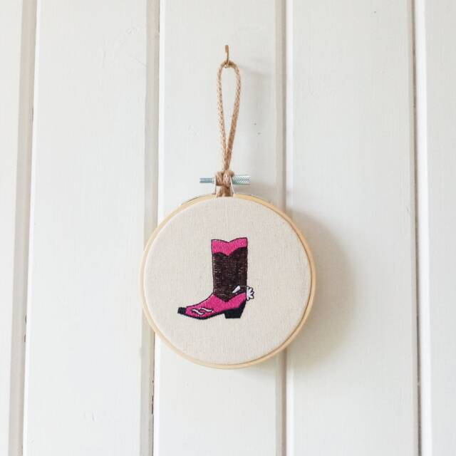 "Hot Pink Cowgirl Boot Embroidery Hoop Wall Hanging - Southwestern ...