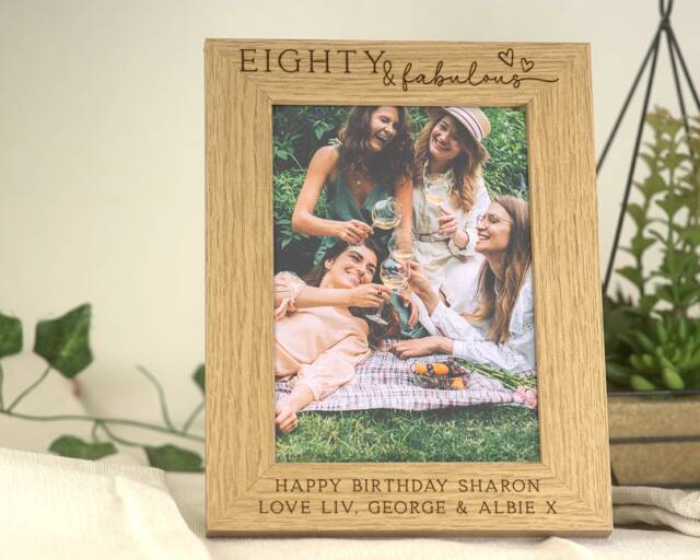 80Th Birthday Gift - Eighty & Fabulous Personalised Engraved Wood Frame ...