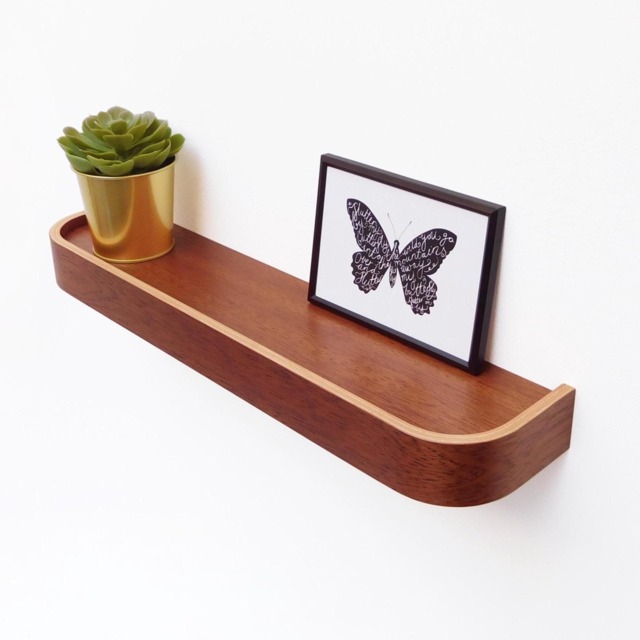 Danish Floating Shelf With Lip, Modern Mid Century Curved Mahogany Wood Picture Ledge For Wall ...