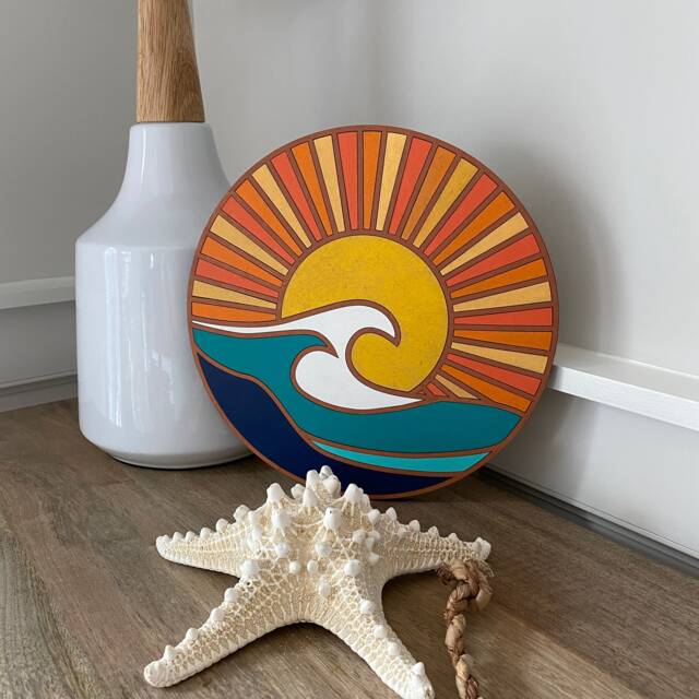 Beach Art Sun & Waves Ocean Wall Decor Wood Sign Wooden Wave Shelf ...
