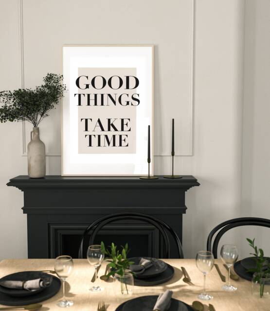 Good Things, Ampersand Poster, Beige Quote Print, Retro Typography ...