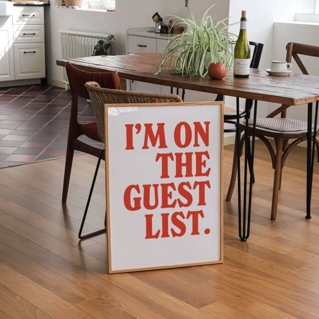Im On The Guestlist Poster, Red Poster Print, Wall Art, Modern Prints ...