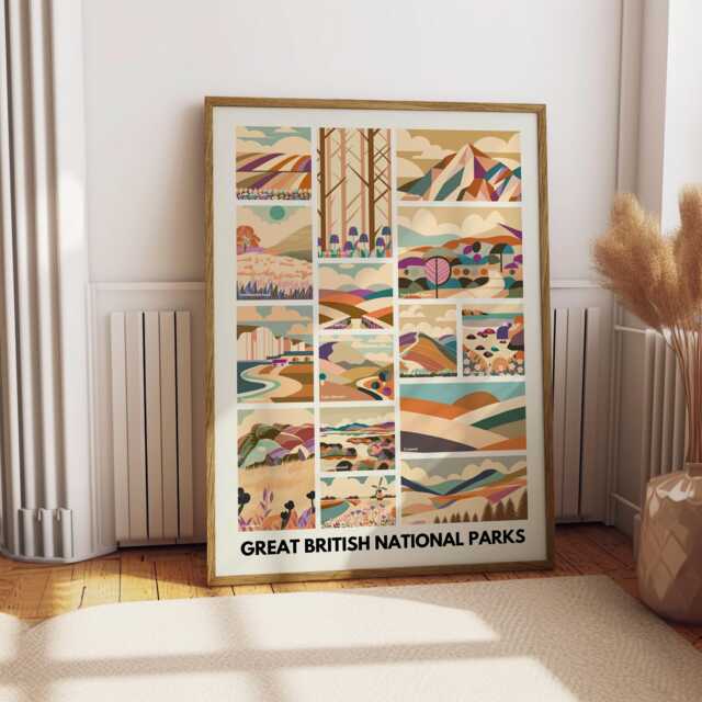 British National Parks Print/Geometric Poster UK Hiking, Outdoors ...