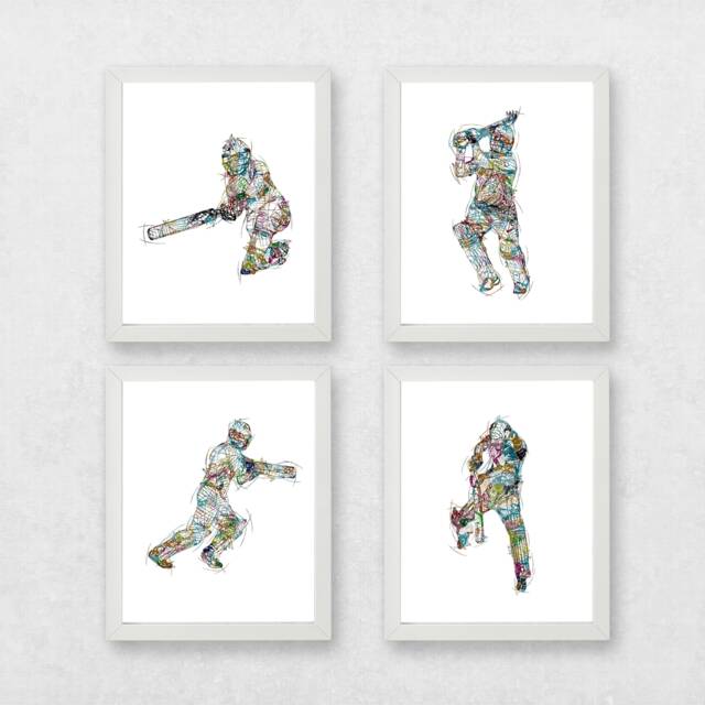 Cricket Sketch Prints, Gift For Cricketer, Set Of Prints, Wall Art ...
