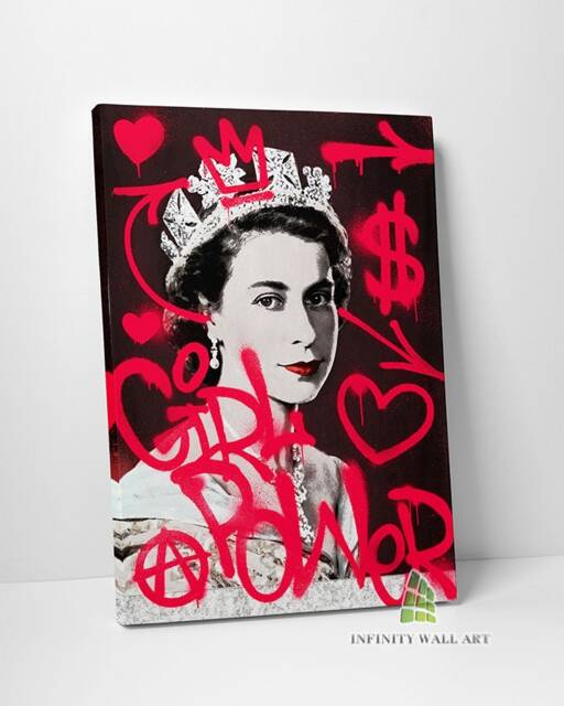 Queen Lizzy Girl Power Graffiti Canvas Art Wall Print Picture Banksy ...