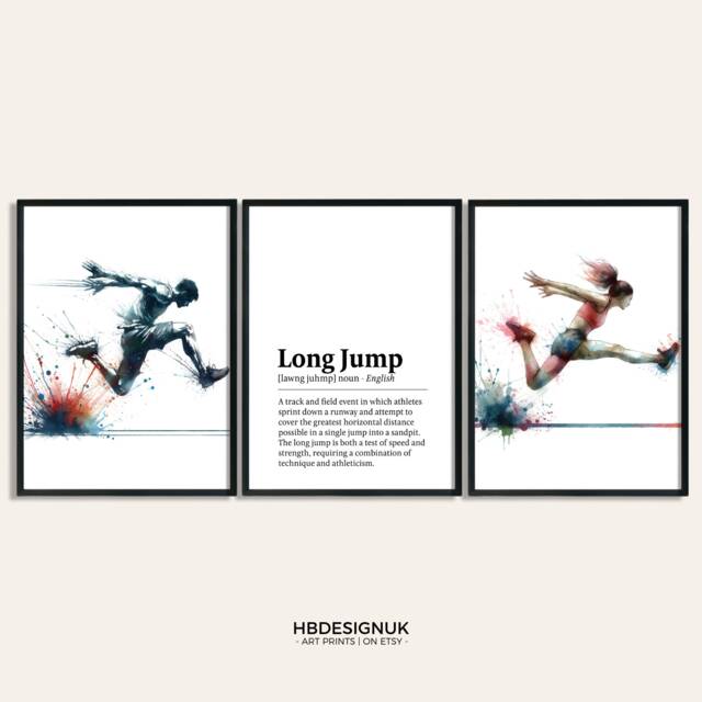 Long Jump Print Poster Set - Of 3 Athletics Posters - Watercolour Art ...
