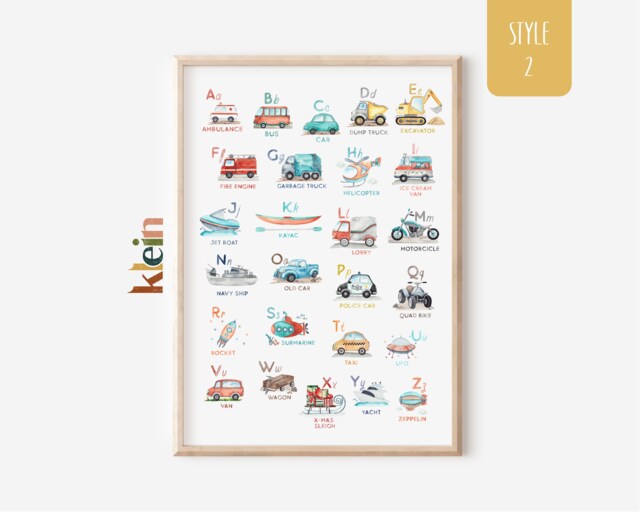 Transport Alphabet Print, Vehicles Alphabet Wall Art, Abc Poster ...