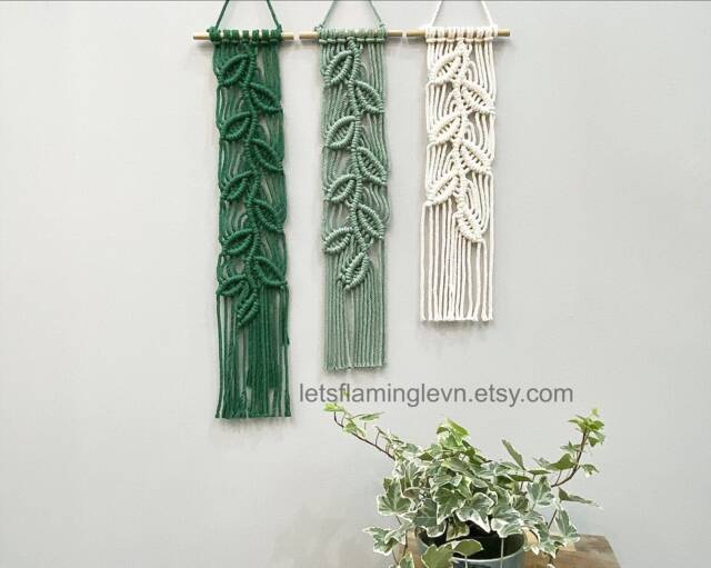 Macrame Leaf Wall Hanging Set Bohemian Decor, Green Boho Art by Etsy ...
