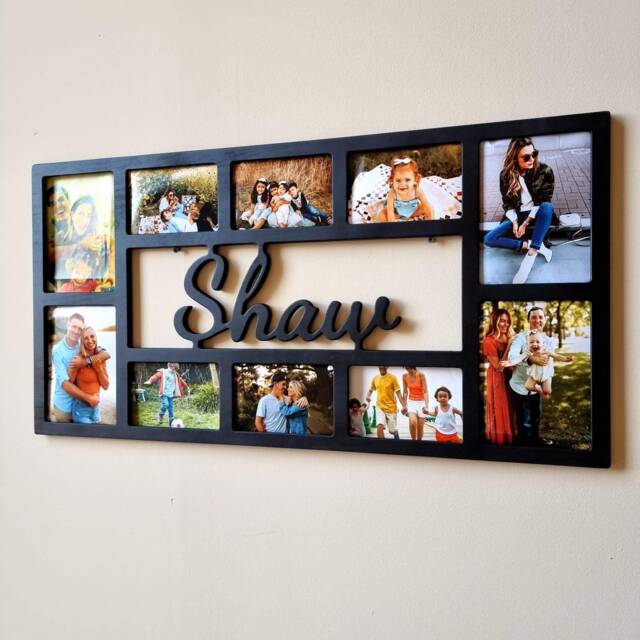 Family Name Photo Frame Collage, Personalized Room Wall Decor, Wooden ...