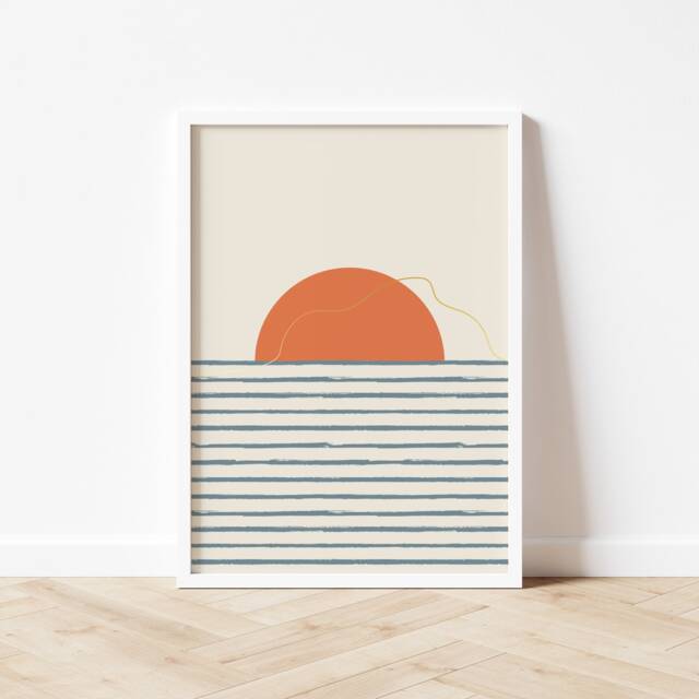 Poster Vintage Sun & Sea - Sunset Poster Scandinavian Wall Art Retro by ...
