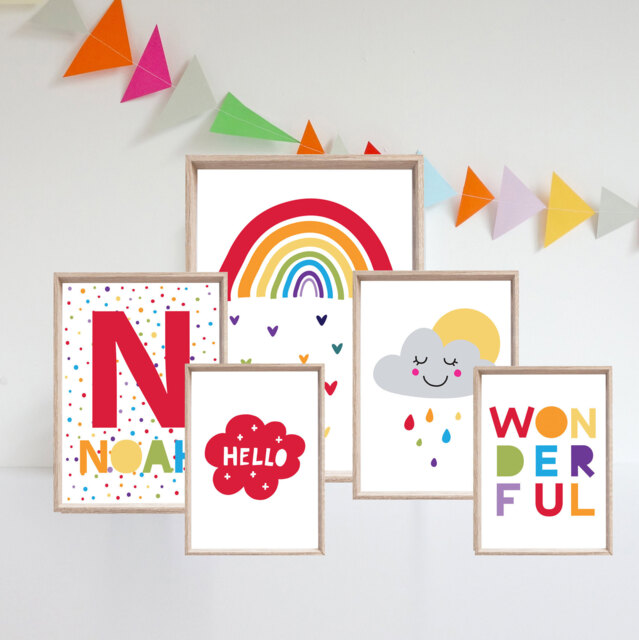 Set Of 5 Boys Nursery Prints, Bedroom Rainbow Wall Art, Playroom Print ...