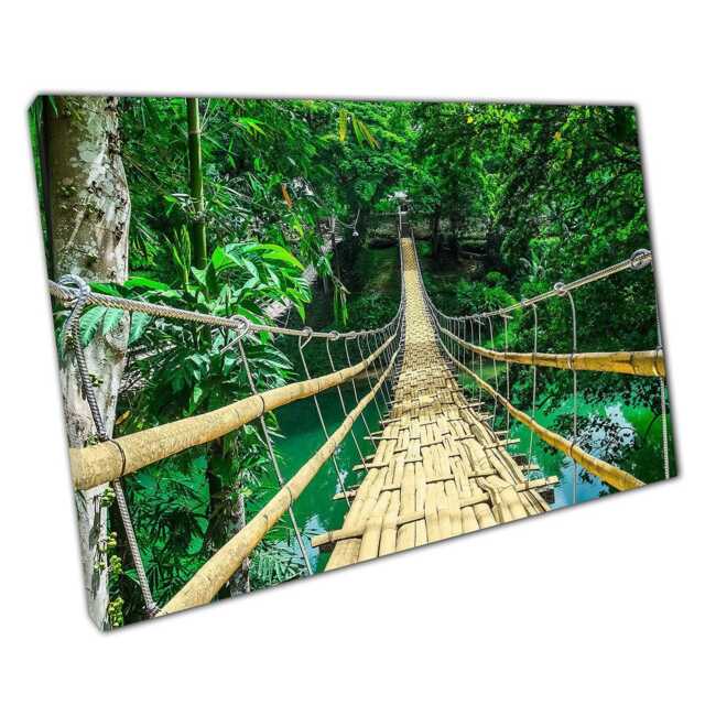 Bamboo Hanging Bridge Wall Art Print For Home Office Decor Tropical ...