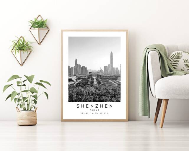 Shenzhen Cityscape Wall Art - Printable Poster China Great Black ...