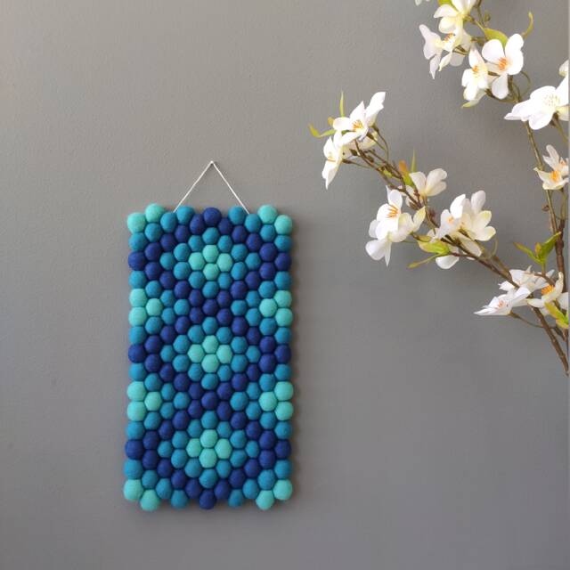 Rectangle Wall Weaving in Wool, Decoration Indigo Blue & Turquoise Felt ...