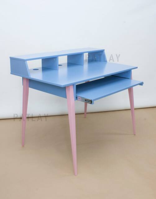 Pink & Blue Piano Desk With Monitor Stand, Custom Musical Studio ...
