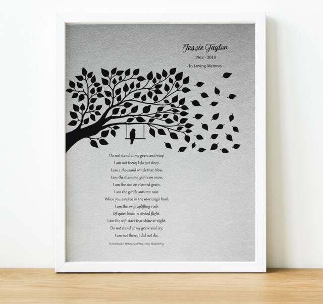Custom Poem Print Bereavement Gift, Personalised Tree Of Life Wall Art ...