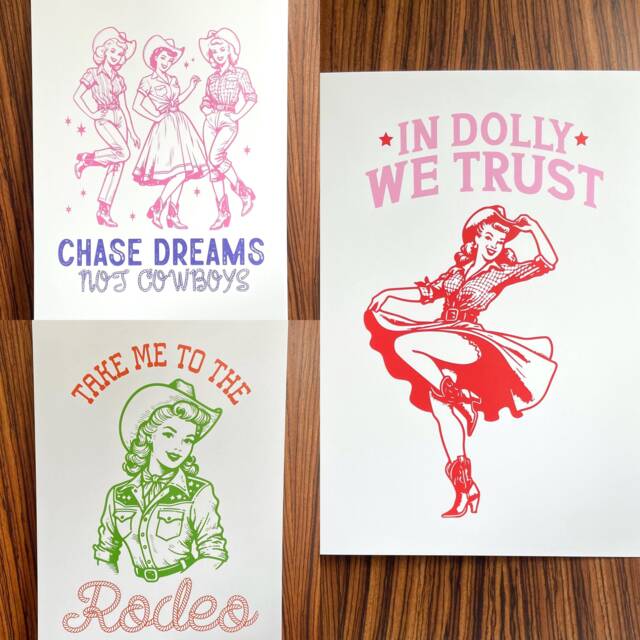 Cowgirl A4 Art Print Bundle - Retro Country Wall Decor Western Theme ...