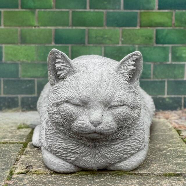 Stone Cat Statue Outdoor Ornament Kitten Sculpture Decoration For ...