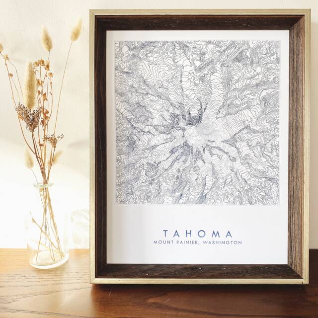 Tahoma Mount Rainier Washington Hand Drawn Topographic Map Drawing ...